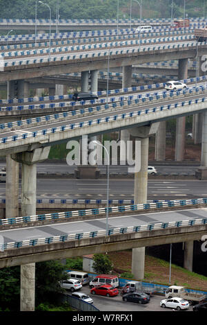 Aerial view of the five-story structure Huangjuewan Flyover in ...