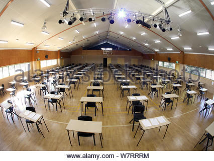 Old school hall set up for Exams with chairs and exam desks Chairs in ...