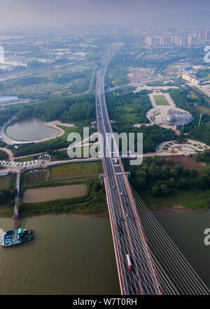 Aerial view of the Second Nanjing Yangtze Bridge, ranking first as a ...