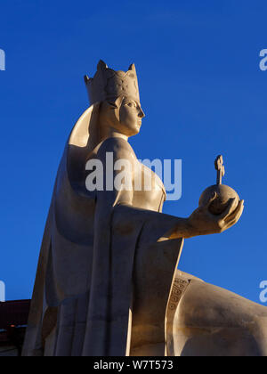 Monument statue of Queen Tamar in the centre of Mestia in the Svaneti ...