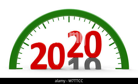 2019-2020 change with clock dial represents coming new year 2020, three-dimensional rendering ...