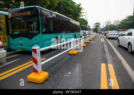 View of a reversible lane with a guardrail controlled by remote control ...