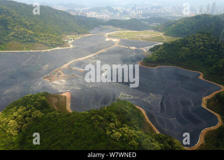 Aerial view of Shenzhen's largest landfill site, Xiaping Solid Waste ...