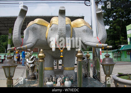 Mythological statue of the three-headed elephant Erawan or Airavata in ...