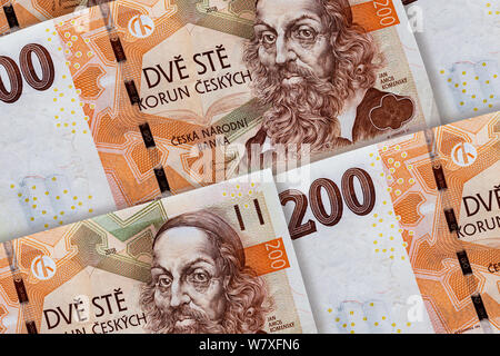 Money of Czech Republic. Czech Koruna banknoted background. 200 CZK ...