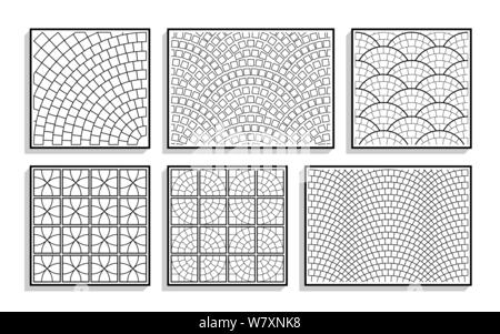 Vector set of seamless round pavement textures of street tiles. Circle ...