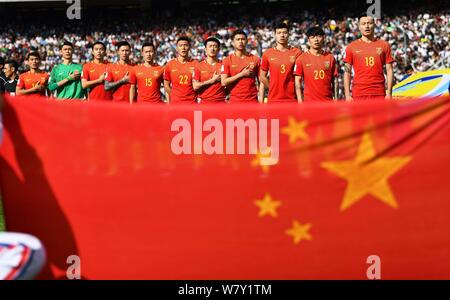 Iranian players pose before the World Cup Group G soccer match between ...