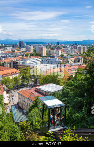 Ljubljana Castle glass funicular car on the funicular railway ...