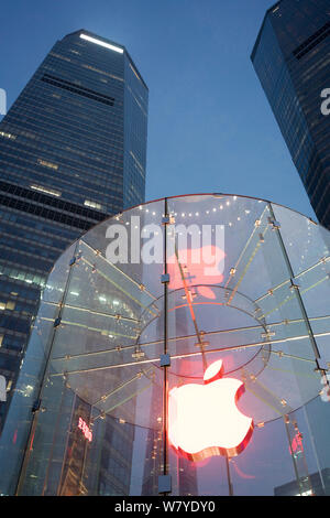 Apple Store Pudong in front of Shanghai IFC South and North Tower Stock ...
