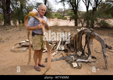 Iain Douglas-Hamilton with various elephant radio tracking collars used ...