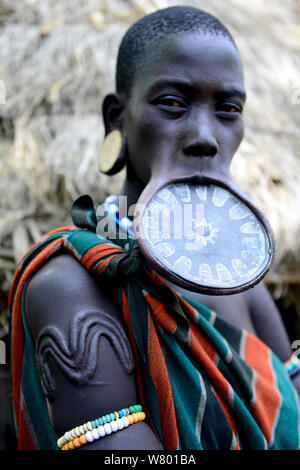 Mursi Woman with Lip Plate and Scarification, Omo River Valley ...
