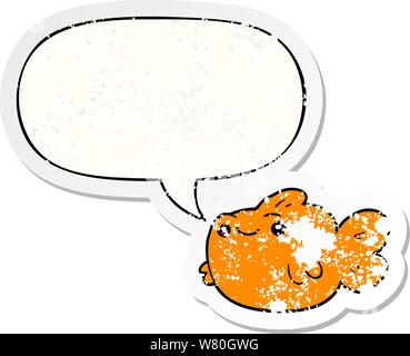 cartoon fish with speech bubble distressed distressed old sticker Stock ...