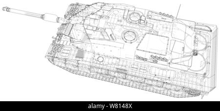 Army tank technical wire-frame. Vector illustration. Tracing ...