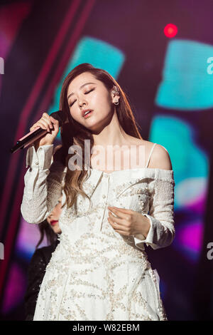 --FILE--Chinese singer Jane Zhang or Zhang Liangying performs during a ...