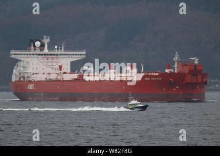 Bodil Knutsen, an oil tanker operated by Knutsen OAS Shipping, passing ...