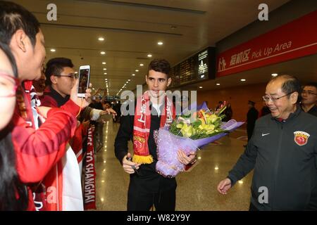 Brazilian football player Oscar is pictured after arriving at the ...