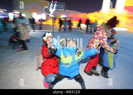 Tourists visited the Harbin Ice-Snow World on trial run in Harbin City ...