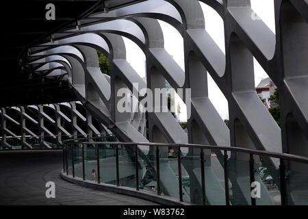 A view of the flower-shaped Chunhua Footbridge over the junction of ...