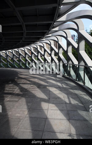 A view of the flower-shaped Chunhua Footbridge over the junction of ...