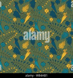 Parrots and Flowers floral seamless pattern Stock Vector Image & Art ...