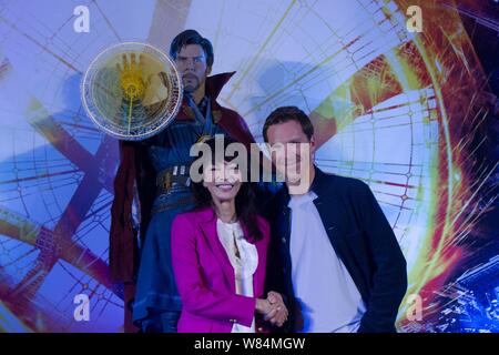 English actor Benedict Cumberbatch, right, and Hong Kong actress Carol ...