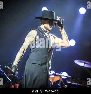 American singer Adam Lambert performs during the concert in Shanghai ...