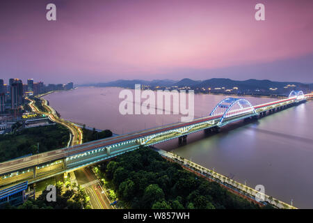 Aerial view of Qianjiang New Town Area in Hangzhou city, east China's ...