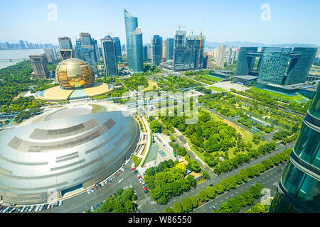 Aerial view of Qianjiang New Town Area in Hangzhou city, east China's ...