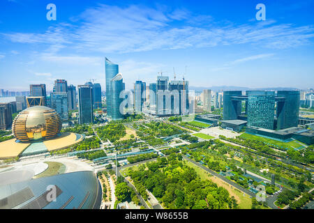Aerial view of Qianjiang New Town Area in Hangzhou city, east China's ...