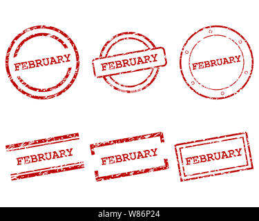 February - red grunge rubber, stamp Stock Photo - Alamy