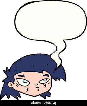 cartoon scratched up face with speech bubble in retro texture style ...