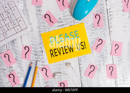 Writing note showing Please Review Us. Business concept for situation ...