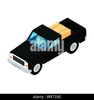 Black pickup truck deliver cardboard boxes isolated on white background ...