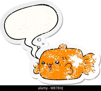 cartoon fish with speech bubble distressed distressed old sticker Stock ...