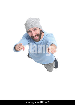 top view .handsome sports guy looking at the camera. isolated on white ...