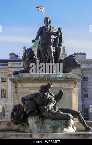 Bronze statue of George 111 and Neptune (or Father Thames) outside ...