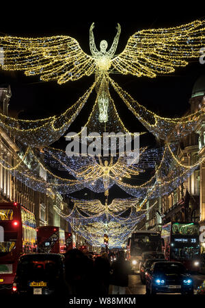 Christmas Lights of Angels above Regent Street, Central London, with ...