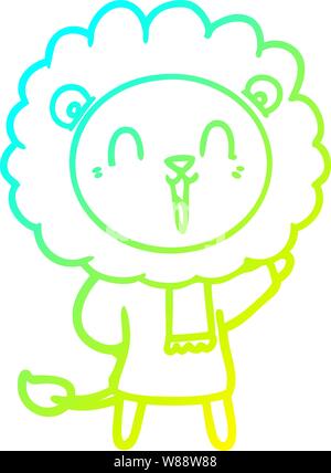 Cartoon lion in winter clothes near the Christmas tree. New Year's and ...