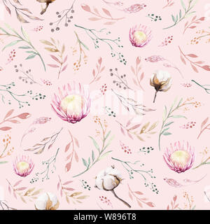 Seamless pattern with watercolor protea flowers Stock Photo - Alamy