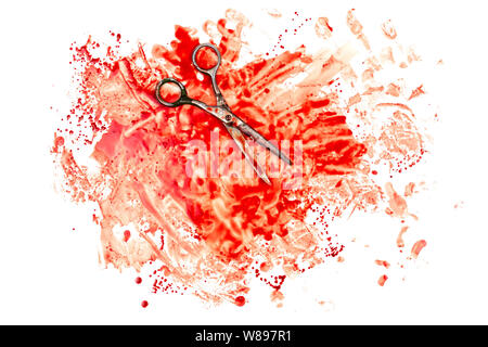scissors with blood on white background Stock Photo - Alamy