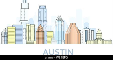 Austin city skyline, Texas - outline of downtown of Austin, cityscape ...