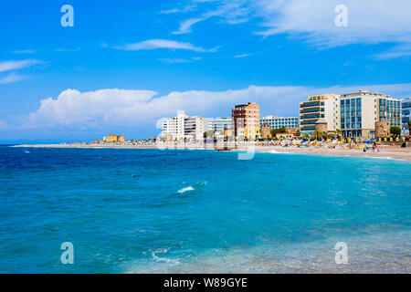 Rhodes city beach aerial panoramic view in Rhodes island in Greece ...