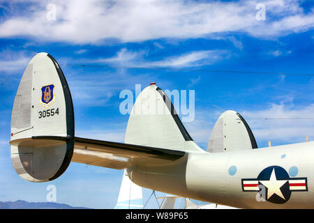 Triple rudder assembly's famous recognizable part of a Lockheed L1049 ...