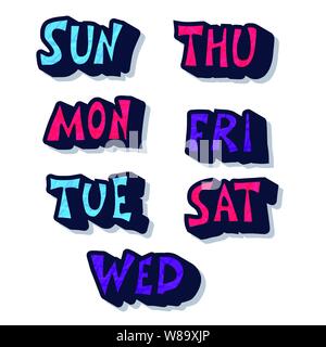 Days of the week. Set of stylized words. Sunday, Monday, Tuesday ...