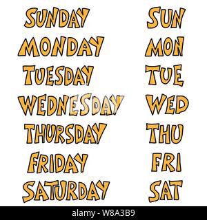 Days of the week. Set of stylized words. Sunday, Monday, Tuesday ...