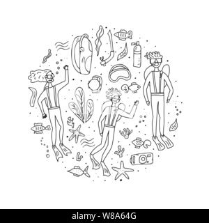 Doodle character for scuba diving illustration Stock Vector Image & Art ...