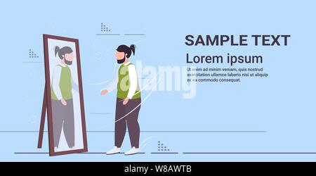 fat overweight man looking at reflection in mirror sad obese african ...