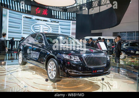 A Hongqi (Red Flag) H7 PHEV of FAW is on display during the 14th ...