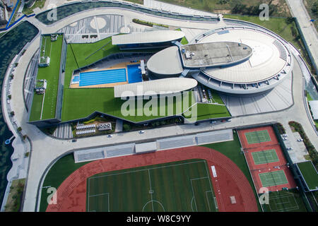 Aerial view of the Star Trek spaceship-shaped headquarters building of ...