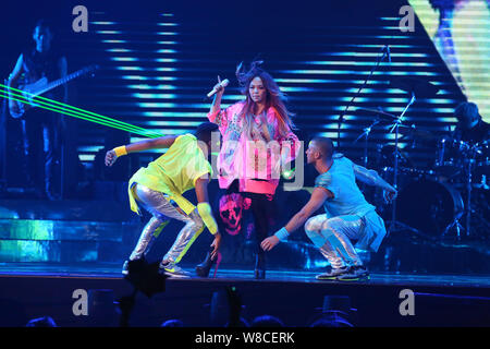 Taiwanese singer A Mei performs during her concert in Taipei, Taiwan, 6 ...